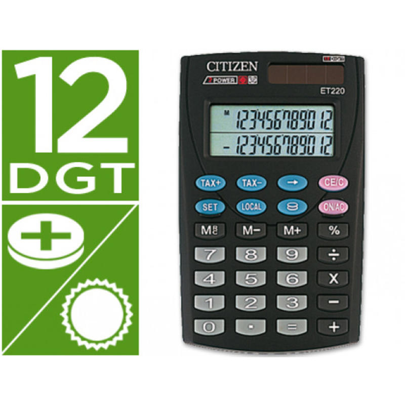Calculadora Citizen Bolsillo Et-220 12 Digitos Doble Pantalla Con Tecla